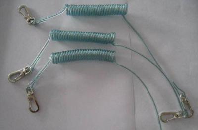 China Coiled retractable tool lanyard w/lobester hooks light gray plastic coated safety tethers for sale