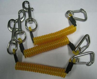 China Strong safety wire coiled lanyard rope yellow with silver snap hook and carabiner for tool for sale