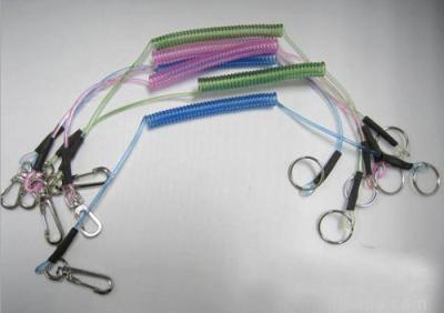 China Transparent clear colors spiral cord stainless steel wire fishing coil tool holder lanyard for sale