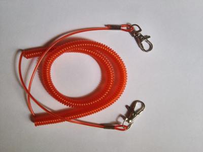 China Red reinforced coil fishing rod leash lanyard with stainless steel wire w/double hooks for sale