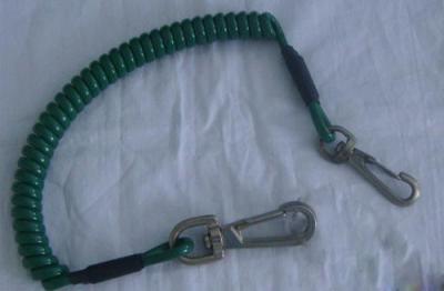 China Dark green plastic spiral coil tool lanyard with 2pcs heavy duty hooks safety leash cord for sale