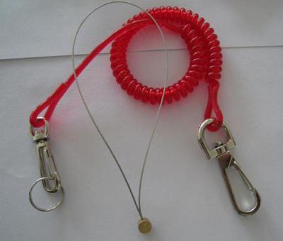 China Translucent red 2.3mm safety lanyard spring coil cable heavy duty w/customized size hooks for sale