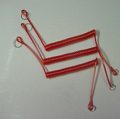 China Plastic safe red spring coil tool lanyard with small key ring ends China cheap coil leash for sale