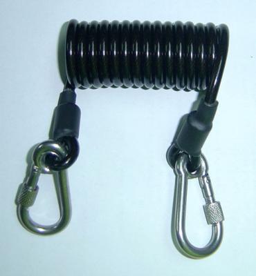 China 5.0mm strong black carabina hook spring stretchy coil tool lanyard strap to secure safe for sale