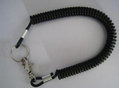 China Plastic strong 4.0mm black coil tool lanyard with swivel snap hook and key ring for sale