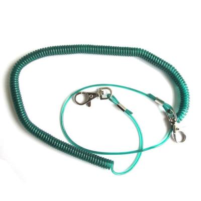 China Dark green high pulling wire inside plastic stretchy coil lanyards for fishing camping use for sale