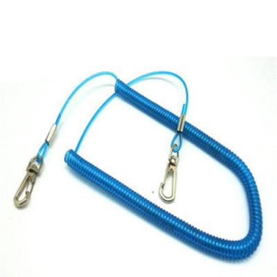 China 3m lobster clasp hook rod flexible fishing safety line coiled lanyard custom blue color for sale