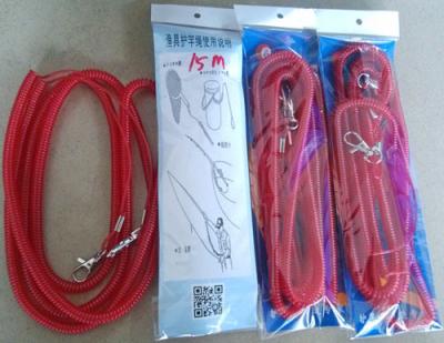 China Big stock red plastic long fishing tackle leash spiral cord with snap hooks on two ends for sale