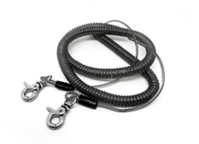 China Thumb hooks attachment stretchy coil safety tool cable w/transparent black plastic coating for sale