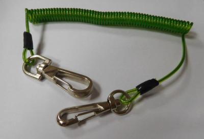 China OEM China factory produce charming heavy green PU coated bungee coil tool lanyard w/hooks for sale