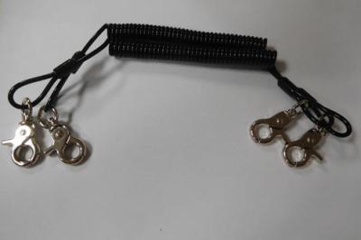 China Good safety lanyard holder black spiral coil leash rope custom nickle plated hooks attched for sale