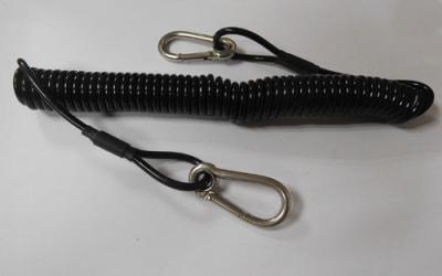 China Retracted black coil lanyard with customized attachments on two ends for tools safety for sale