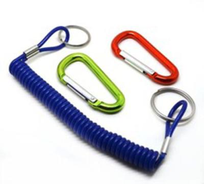 China Solid blue multi-purpose utilities coil lanyard with coil loops&split rings also carabiner for sale