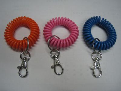 China Spiral wrist coil key chains orange pink blue popular colors w/split ring and thumb hook for sale