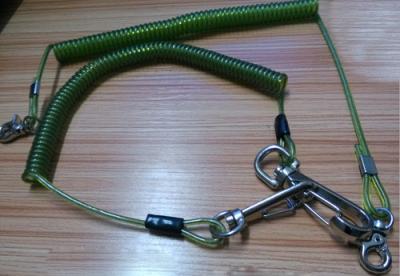 China Snap hook on each end terminal transparent green stop drop tooling wire coil lanyard cable for sale
