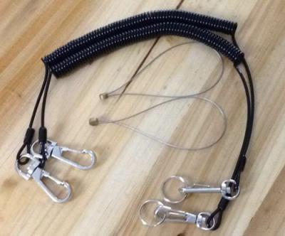 China Heavy Duty Big Key Hooks with Strong Pulling Retracted Wire Coil Strap Holder Black Cord for sale