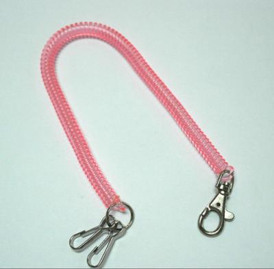 China Plastic Translucent Pink Long Spring Coil Key Chain Holder w/Executive Swivel and J-Hooks 2pcs for sale