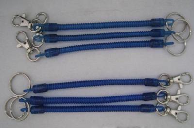 China Translucent Blue Long Coil Key Ring Holder Coil Anti-Lost Fastener Coil Tethers for sale