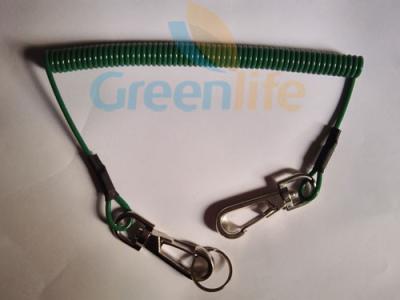 China Anti-drop Fashionable Dark Green Coiled Tether Leash w/Heavy Duty Snap Hook2pcs and Split Ring1pcs for sale