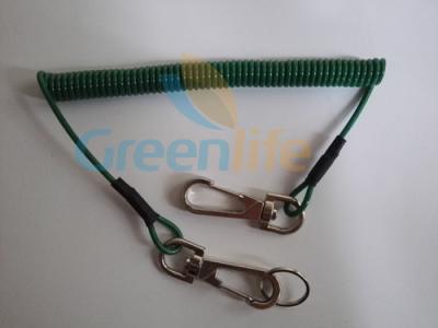 China Custom Special Solid Green Steel Cable Core Spiral Coil Tool Lanyard Reduce Lossing Risk for sale