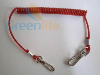China Popular Selling in Europe Stainless Steel Spiral Lanyard Plastic Red PU Coated with Steel Hook on Each End for sale