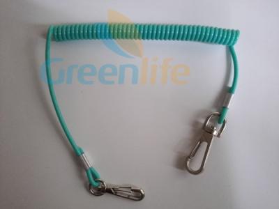China Beautiful Blue Colored Plastic Safe Tool Holder Spiral Tool Coiled Lanyard with Swivel Hooks for sale