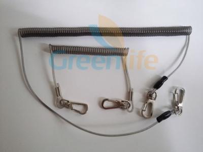 China Stainless Wire Reinforced Coil Lanyard in Customized Length w/Quick Release Metal Hook Hardwares for sale