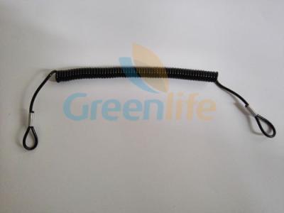 China Slim Black PU High Quality Spring String Coiled Tether for Tools Safety Two Loop Ends for sale