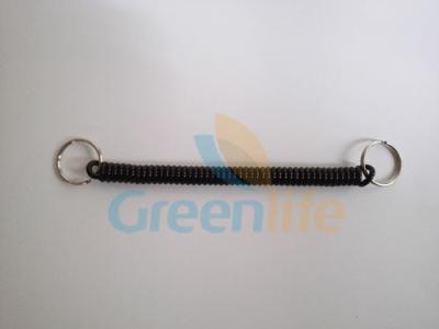 China Standard Black Spring String Coil with Split Key Rings on Two Ends Good Fastener Leash for sale