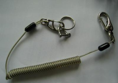China Transparent PU Coated Stainless Steel Wire Inside Tool Coiled Leash Holder w/Snap Hooks for sale