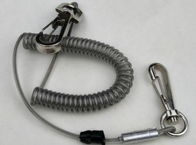 China Transparent Black Stainless Steel Wire PU Outside Tool Coiled Lanyard Tether for sale