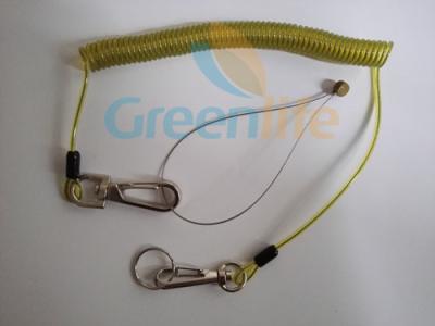 China Flexible Anti-Drop Spring Steel Wire Coil Lanyard Tool Tether Transparent Yellow Custom Color for sale