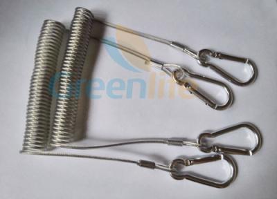 China Safety Life Belt Wire Reinforced Coiled Cable Clear PU Coated w/Carabiner Ends for sale
