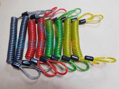 China Multicolours High Security Stainless Steel Tooling Coiled Lanyards with Double Loop Ends for sale