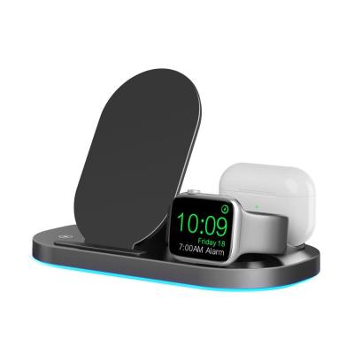 Cina Cellulare 3 in 1 cuscinetto senza fili del bacino del supporto del caricatore di Qi per l'iPhone 11 6 7 Xr Airpods pro in vendita