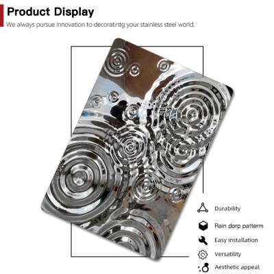 China 304 Stainless Steel 0.65mm Thickness Silver Mirror Finish Water Ripple Stainless Steel Sheet for Ceiling Decoration for sale