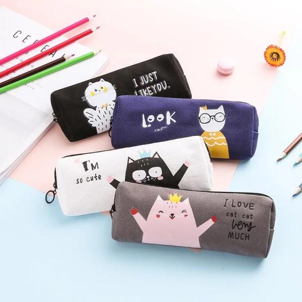 Quality Customized Logo Acceptable Fashion Cartoon Canvas Pen Bag for Junior High School for sale
