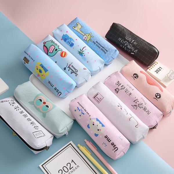 Quality Canvas Pencil Case with PVC Lining Material and Cartoon Printing Zipper Pencil for sale