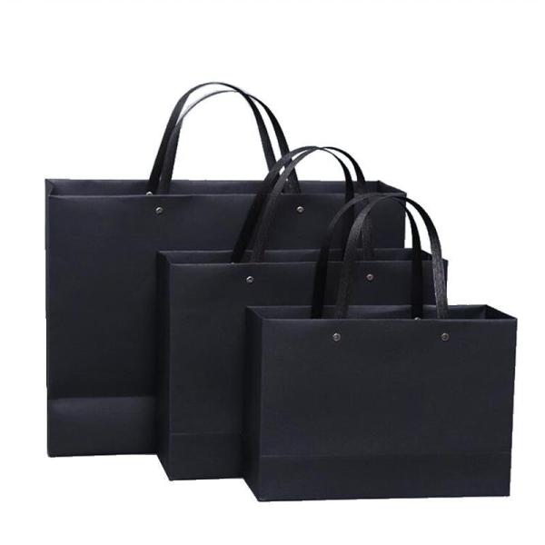 Quality Customized Logo Black Luxury Shopping Gift Paper Bag With Handle with Flexo Printing for sale