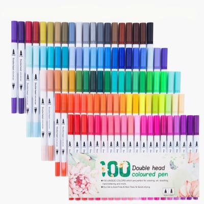 Cina 12/24/36/48/60/80/100 Colori Fineliners Acquacolore Art Markers Pen Dual Tip Brush Set in vendita