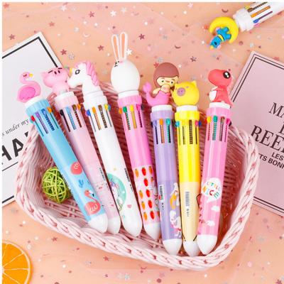 China Office School Rode Ink 6 Kleur Ballpoint Pen Cartoon Design Creatieve Hand Account Pen Te koop