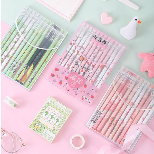 Quality 12pcs/box Cute Fruit Gel Pen Set for Student Writing 0.5mm Writing Width Novelty for sale