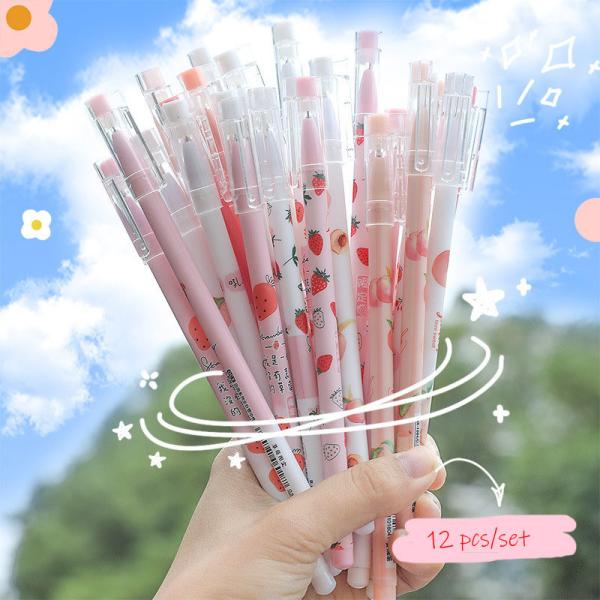 Quality 12pcs/box Cute Fruit Gel Pen Set for Student Writing 0.5mm Writing Width Novelty for sale