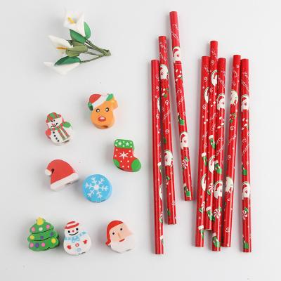 Cina Bambini forniture scolastiche di Natale Cartoni animati Cancellatore matita Set con matite di legno rosso in vendita