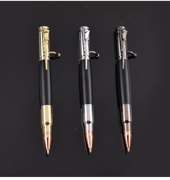 Quality OEM Printing Ball Point Ballpoint Bolt Action Metal Bullet Gun Pen With 1.0mm for sale