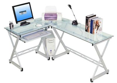 Chine bureau en forme de L d'ordinateur de 7mm verre trempé et en bois pour le bureau DX-402B blanc à vendre