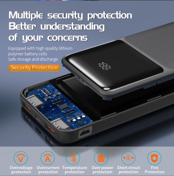 Quality 10000mah Powerbank With Inbuilt Cable Power Bank With Built In Usb C Cable for sale