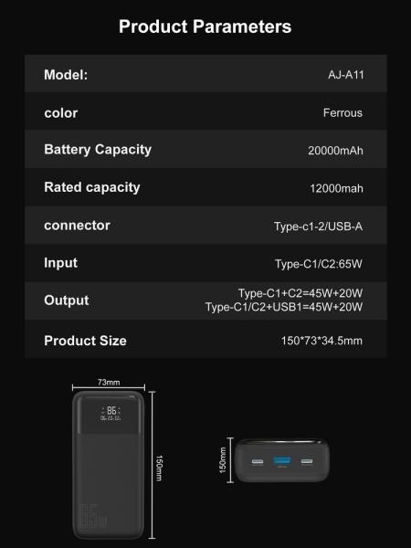 Quality 65W PD Powerbank Fast Charging Universal Portable Power Bank 200000mAh for sale