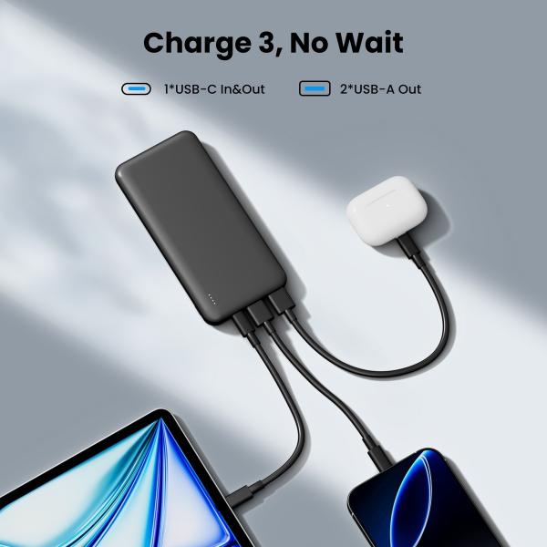 Portable Charger, 1 USB-C Power Bank 10000mAh 1 USB-C Port and 2 USB-A Ports
