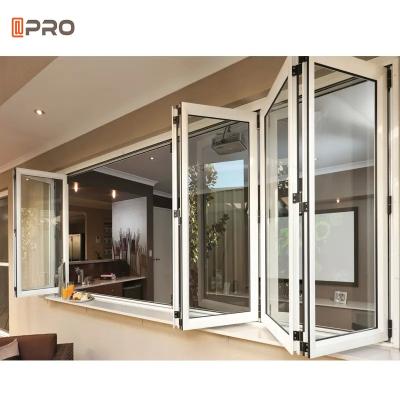 China Fold Up Glass Aluminum Bifold Windows Residential Vertical Folding Windows for sale